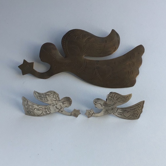 Vintage | Jewelry | Vintage Etched Angel Earrings And Pin Bundle | Poshmark